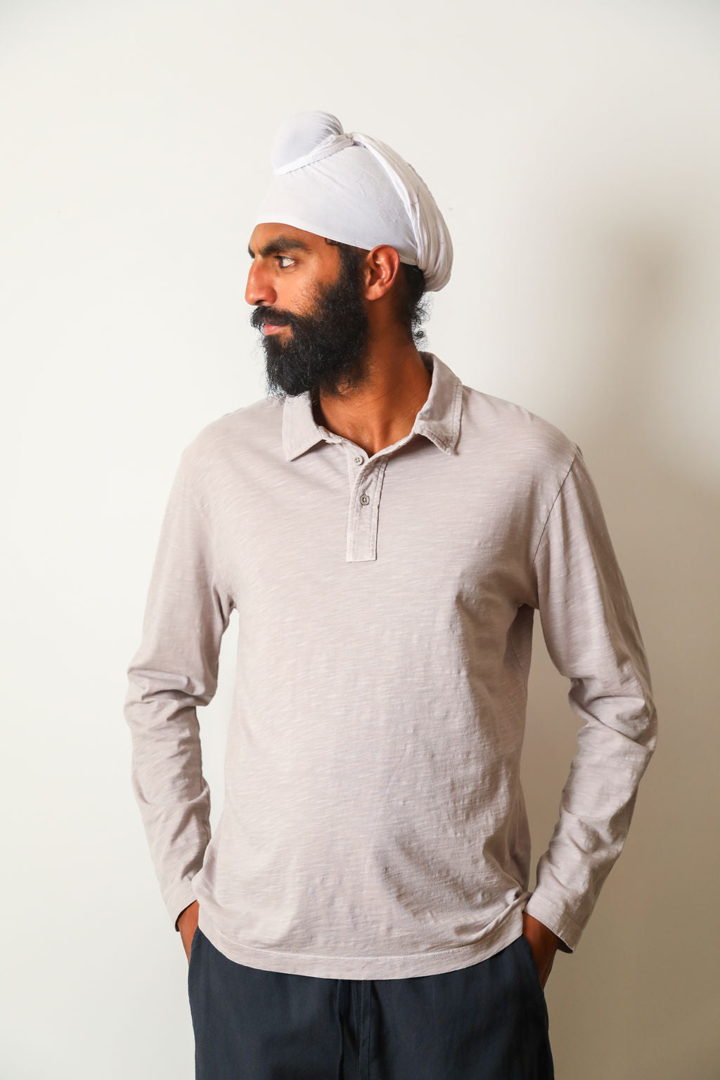 BRENT LONG SLEEVE POLO | Sand – Leonard Frisbie
